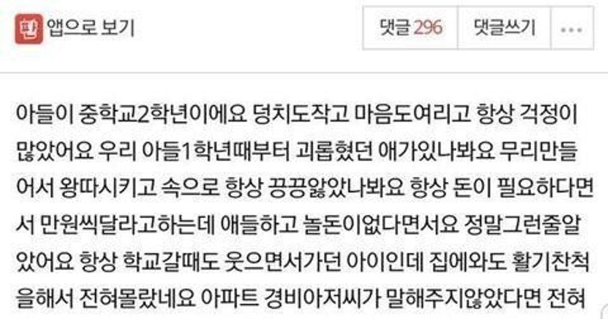 남편이 아들 왕따시킨 친구를 뒤지게 팼어요